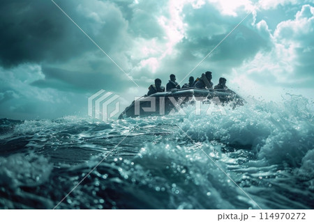 refugees in flimsy boatのイラスト素材 [114970272] - PIXTA