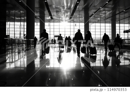 people moving around in airportのイラスト素材 [114970353] - PIXTA