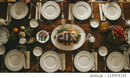 A bountiful table set for a feast with a...のイラスト素材 [114974191] - PIXTA