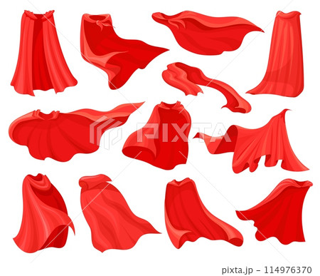 Cartoon red cloaks. Superhero fly capes, magic...のイラスト素材 [114976370 ...