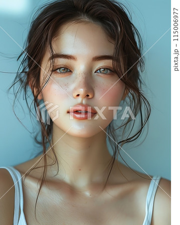Asian woman skin care model on blue background.のイラスト素材 [115006977] - PIXTA