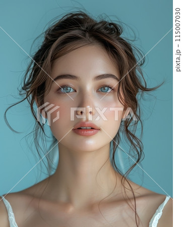 Asian woman skin care model on blue background.のイラスト素材 [115007030] - PIXTA