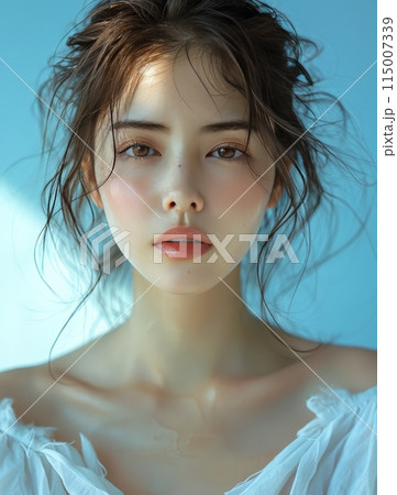 Asian woman skin care model on blue background.のイラスト素材 [115007339] - PIXTA