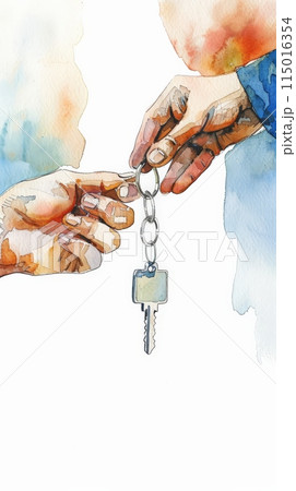 Watercolor illustration of two hands exchanging...のイラスト素材 [115016354 ...