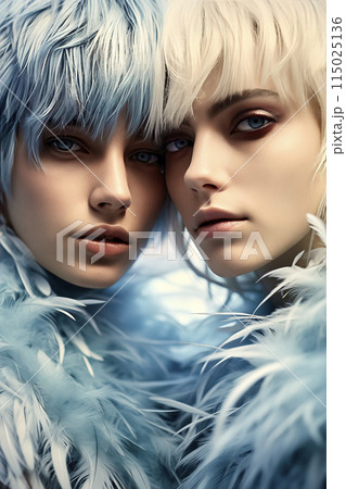 Ethereal beauty: twin models with silver hair...のイラスト素材 [115025136] - PIXTA