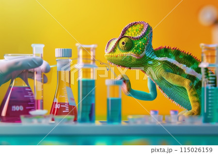 A green lizard is wearing a lab coat with...のイラスト素材 [115026159] - PIXTA