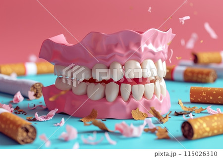 A fake mouth with two cigarettes in it with...のイラスト素材 [115026310] - PIXTA