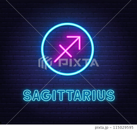 Neon Sagittarius Sign on brick wall background.のイラスト素材 [115029595] - PIXTA