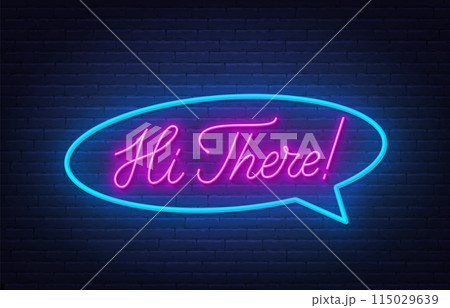 Hi There Neon Text on brick wall background.のイラスト素材 [115029639] - PIXTA