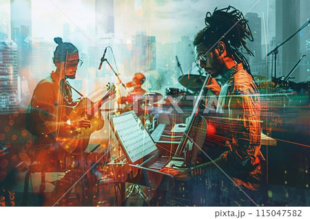 Musicians composing music with AI assistance,...のイラスト素材 [115047582] - PIXTA