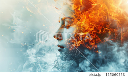 Double exposure portrait of water fire woman,...のイラスト素材 [115060338] - PIXTA