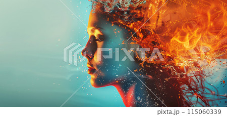 Double exposure portrait of water fire woman,...のイラスト素材 [115060339] - PIXTA