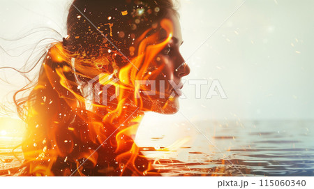 Double exposure portrait of water fire woman,...のイラスト素材 [115060340] - PIXTA