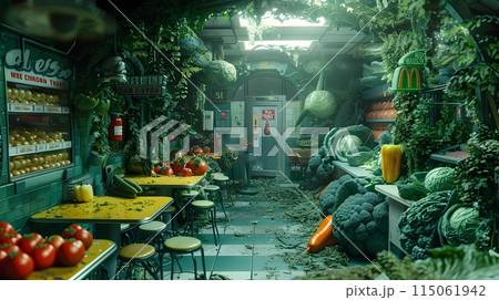 Surreal Fast Food Restaurant Overrun by Mutant...のイラスト素材 [115061942 ...