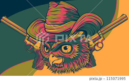 vector illustration of owl cowboy with hat and...のイラスト素材 [115071995 ...