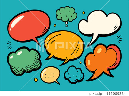 A series of cartoonish speech bubbles are drawn...のイラスト素材 [115089284 ...