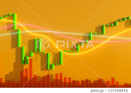 3D trading chart on a yellow background....のイラスト素材 [115109858] - PIXTA