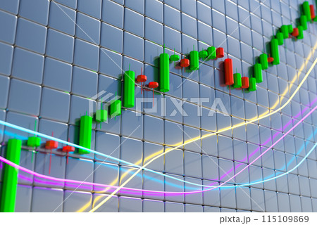 3D trading chart on a yellow background....のイラスト素材 [115109869] - PIXTA