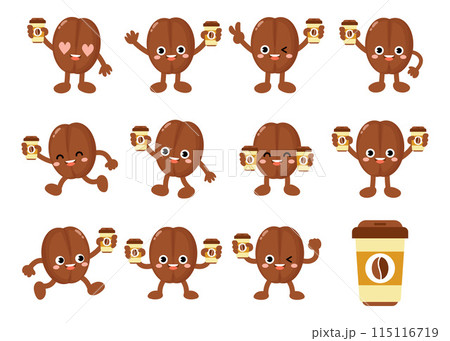 Funny coffee bean Holding Coffee Cupのイラスト素材 [115116719] - PIXTA