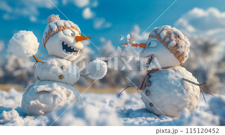 Two evil snowmen fight each other with...のイラスト素材 [115120452] - PIXTA