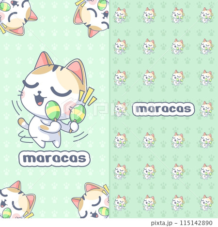 Cute cat playing maracas cartoonのイラスト素材 [115142890] - PIXTA