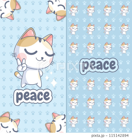 Cute cat with hand peaceのイラスト素材 [115142894] - PIXTA
