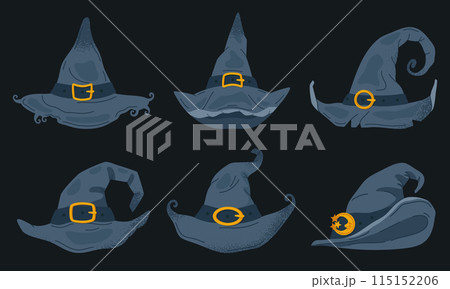Witch pointy hats. Wizard hats with golden...のイラスト素材 [115152206] - PIXTA