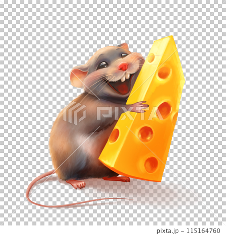 Cute happy mouse with cheese. Animal... - Stock Illustration [115164760 ...
