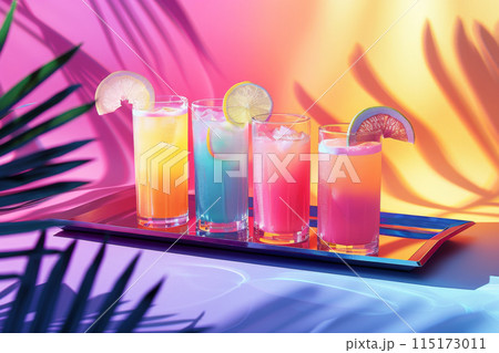 Vibrant ombre drinks garnished with citrus,...のイラスト素材 [115173011] - PIXTA