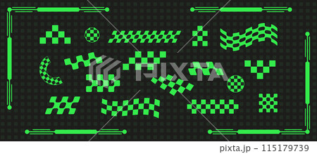 Cyber geometry checker form rave aesthetic set,...のイラスト素材 [115179739 ...