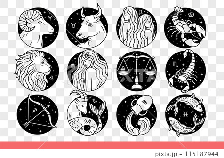 Zodiac signs for drawing up horoscope and...のイラスト素材 [115187944] - PIXTA