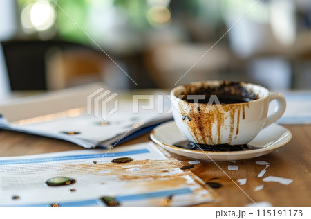 Messy coffee spill on papersのイラスト素材 [115191173] - PIXTA
