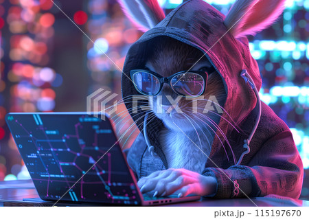 Programmer Bunny with laptop. Easter day...のイラスト素材 [115197670] - PIXTA