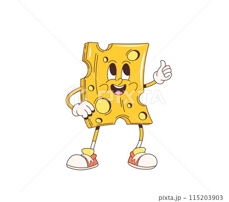 Groovy retro cartoon cheese character with...のイラスト素材 [115203903] - PIXTA