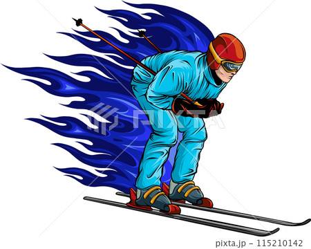 Vector illustration of skiing man colored drawのイラスト素材 [115210142] - PIXTA