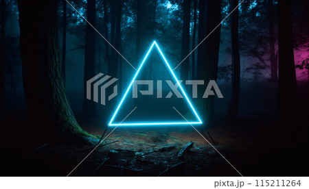 Mystical glowing neon light creepy triangle or...のイラスト素材 [115211264 ...