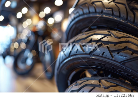 Stack of tires on background of motorcyclesのイラスト素材 [115223668] - PIXTA