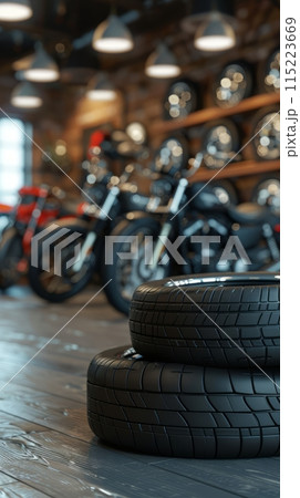 Stack of tires on background of motorcyclesのイラスト素材 [115223669] - PIXTA