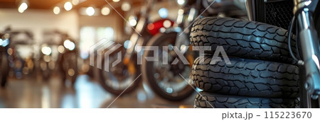 Stack of tires on background of motorcyclesのイラスト素材 [115223670] - PIXTA