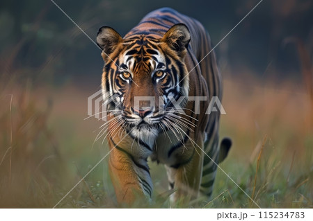 Focused Tiger Stalking Through Grassのイラスト素材 [115234783] - PIXTA