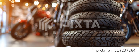 Stack of tires on background of motorcyclesのイラスト素材 [115237264] - PIXTA