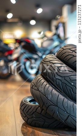 Stack of tires on background of motorcyclesのイラスト素材 [115237271] - PIXTA