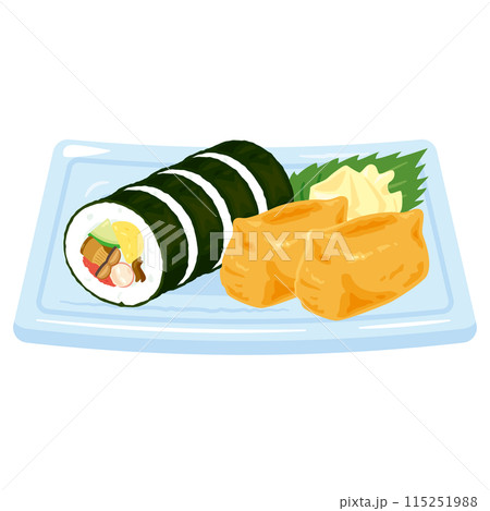 皿に盛られた巻き寿司といなり寿司のイラスト素材 [115251988] - PIXTA