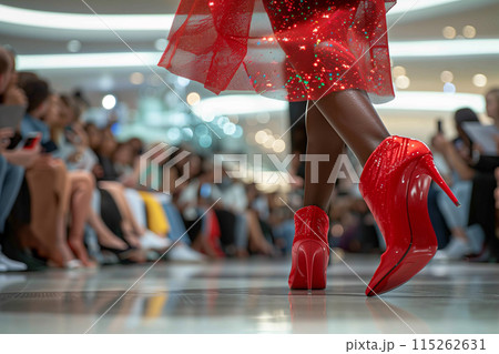 Fashion Show Spotlight on Runway Model. Red Shoe 115262631 PIXTA