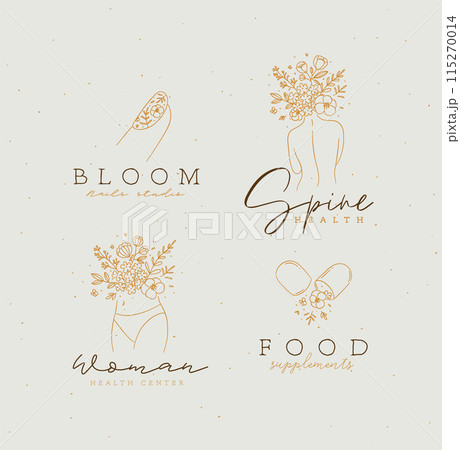 Beauty floral woman modern signs beigeのイラスト素材 [115270014] - PIXTA