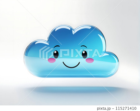 Cute blue transparent cloud with eyes and smile...のイラスト素材 [115271410 ...