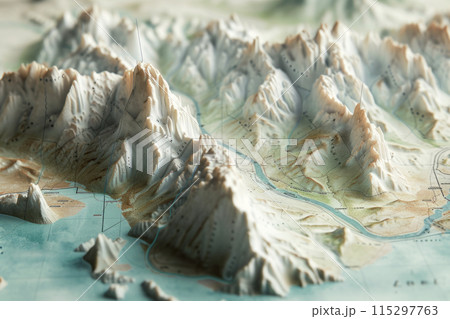 Relief map with mountains and riversのイラスト素材 [115297763] - PIXTA