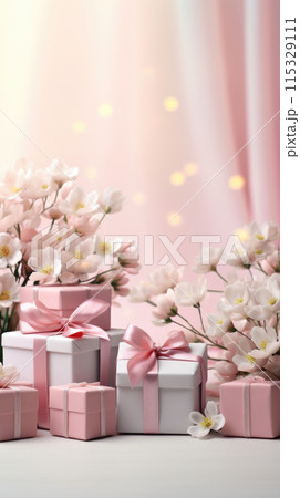 Gifts for March 8th, Mothers day, Pink Present...のイラスト素材 [115329111 ...