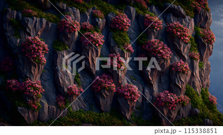 Flowering Cliffside background 3d wallpaperのイラスト素材 [115338851] - PIXTA