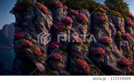 Flowering Cliffside background 3d wallpaperのイラスト素材 [115338909] - PIXTA